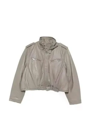 GESTUZ Leather Belted Jacket - Grey