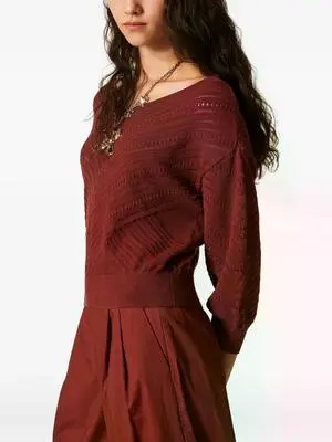 TWINSET Chevron Openwork V-neck Jumper - Red