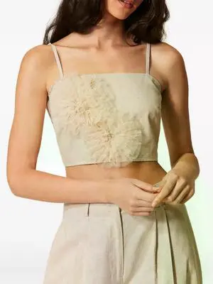 TWINSET Linen Blend Lurex Top With Floral Appliqu - Neutrals