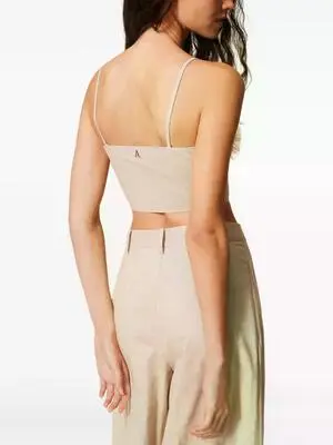 TWINSET Linen Blend Lurex Top With Floral Appliqu - Neutrals