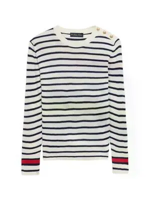 Brooks Brothers Striped Gold-button Crew Neck Sweater - Neutrals
