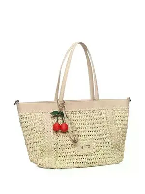 V°73 Woven Cherry Embellishment Shoulder Bag - Neutrals