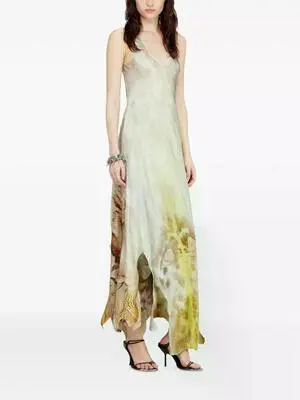 DIESEL® D-ikara Asymmetric Feather Print Maxi Dress