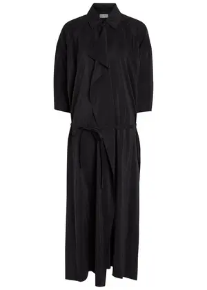 LEMAIRE Belted Brushed Silk-blend Midi Shirt Dress - Black