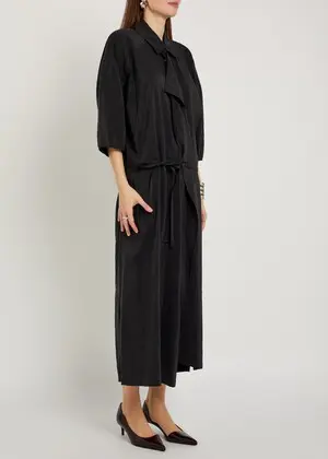 LEMAIRE Belted Brushed Silk-blend Midi Shirt Dress - Black
