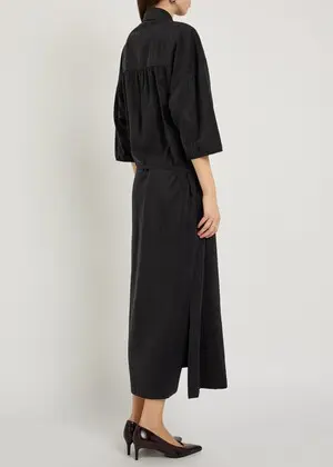 LEMAIRE Belted Brushed Silk-blend Midi Shirt Dress - Black