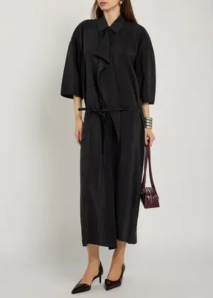 LEMAIRE Belted Brushed Silk-blend Midi Shirt Dress - Black