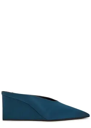 Alaïa Satin Wedge Mules - Dark Blue