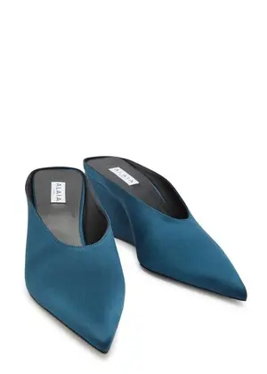 Alaïa Satin Wedge Mules - Dark Blue