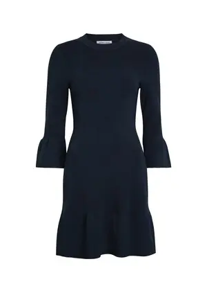 Veronica Beard Portia Knit Mini Dress With Flared Cuffs And Hem - Navy