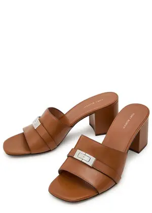 Tory Burch Leather Block Heel Mules - Tan