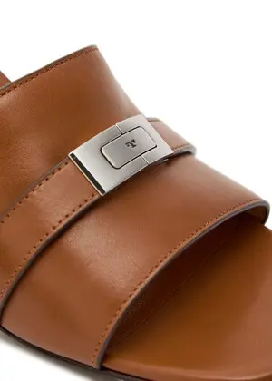 Tory Burch Leather Block Heel Mules - Tan
