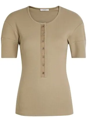 LEMAIRE Ribbed Cotton-blend Button-neck Top - Sage