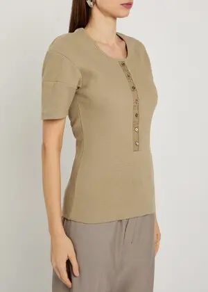 LEMAIRE Ribbed Cotton-blend Button-neck Top - Sage