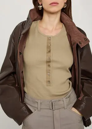 LEMAIRE Ribbed Cotton-blend Button-neck Top - Sage