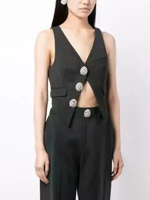 AREA Crystal Embellished V-neck Top