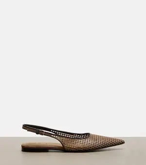 Brunello Cucinelli Perforated Leather Slingback Flats - Brown