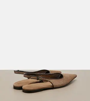 Brunello Cucinelli Perforated Leather Slingback Flats - Brown