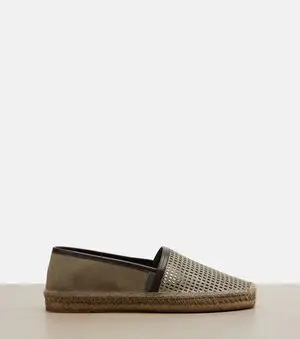 Brunello Cucinelli Perforated Leather And Suede Espadrilles - Grey