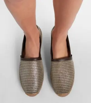 Brunello Cucinelli Perforated Leather And Suede Espadrilles - Grey
