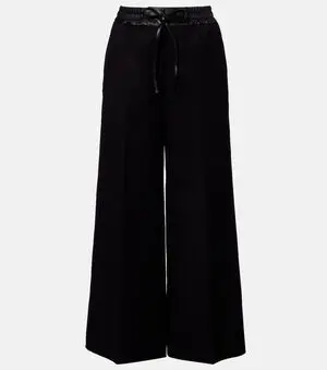 Alaïa Wide-leg Virgin Wool Trousers With Leather Trim