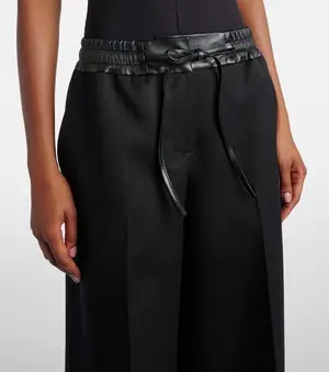 Alaïa Wide-leg Virgin Wool Trousers With Leather Trim