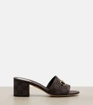 Gucci Horsebit Gg Canvas Mules - Brown