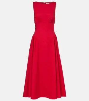 Staud Gwen Cotton Poplin Midi Dress - Red
