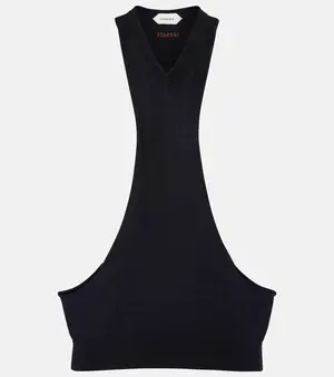 Versace Knitted Cotton V-neck Top - Blue