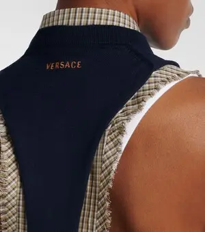 Versace Knitted Cotton V-neck Top - Blue