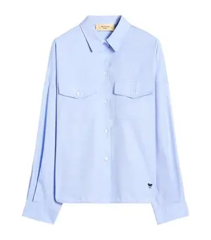 Max Mara Cotton Long-sleeve Shirt With Patch Pockets - Blue