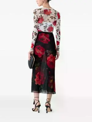 Carolina Herrera Rose-print Chiffon Midi Skirt