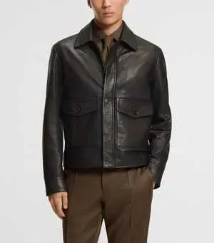BOSS Aviator Jacket In Hand-waxed Nappa Leather