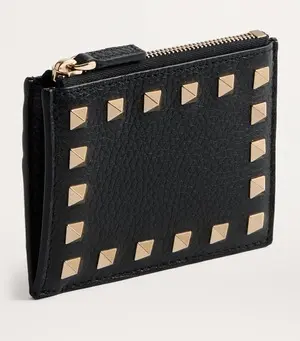Valentino Garavani Leather Rockstud Coin And Card Holder - Black