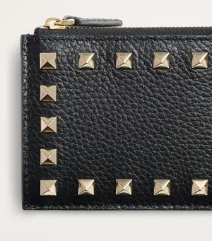 Valentino Garavani Leather Rockstud Coin And Card Holder - Black