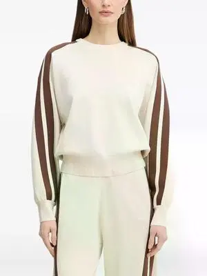 Pinko Crew Neck Striped Sweatshirt With Logo Detail - Neutrals