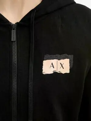 Armani Exchange Zip Through Hoodie With Logo Detail - Black