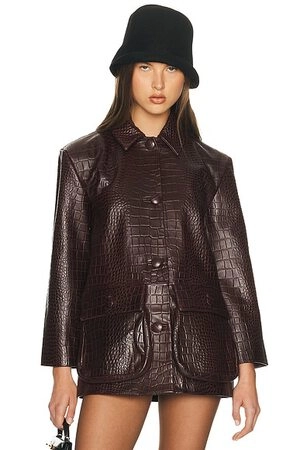 HELSA Leather Croc Emboss Schoolyard Jacket - Fudge