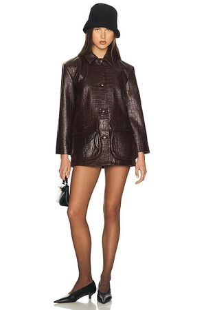 HELSA Schoolyard Leather Jacket With Croc Emboss - Fudge