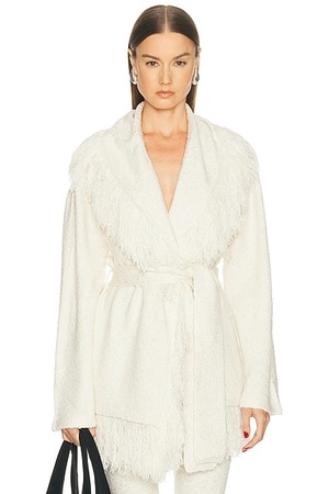 SEROYA Winslet Cardigan With Fringed Trim - Eggshell