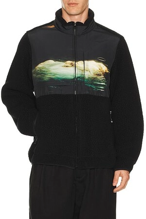Undercover Polartec Boa Fleece Jacket With Graphic Panel - Black