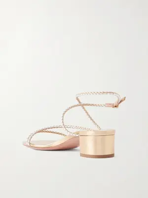 AQUAZZURA Luca 35 Braided Metallic Leather Sandals - Gold