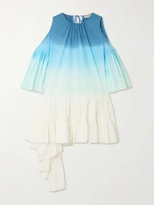 JW Anderson Cold-shoulder Tiered Ruffled Tie & Dye Cotton-poplin Mini Dress