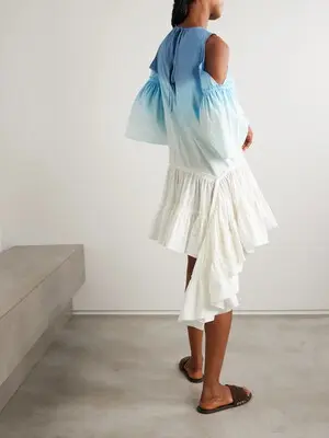 JW Anderson Cold-shoulder Tiered Ruffled Tie & Dye Cotton-poplin Mini Dress