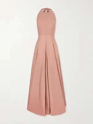 Brunello Cucinelli Pleated Halterneck Maxi Dress In Cotton Blend - Brown