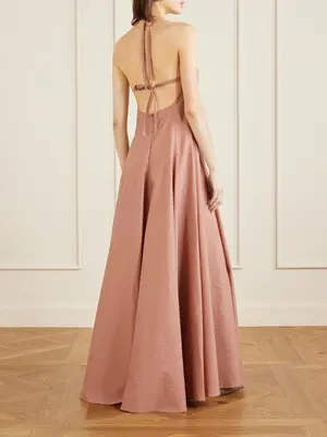 Brunello Cucinelli Pleated Halterneck Maxi Dress In Cotton Blend