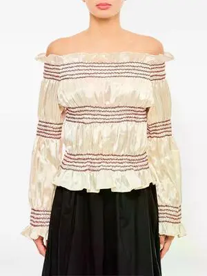 Tigra Tigra Off-the-shoulder Smocked Top With Ruffled Trim