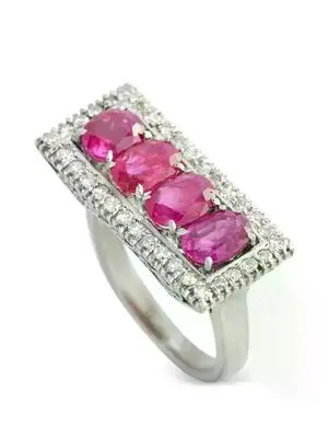 LB EXCLUSIVE Diamond And Ruby Embellished Platinum Ring - Silver
