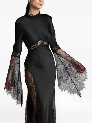 MIAU BY CLARA ROTESCU Lace Trim Maxi Dress - Black