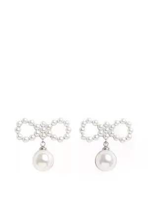 SELF-PORTRAIT Tone Faux Pearl Bow Earrings - Silver